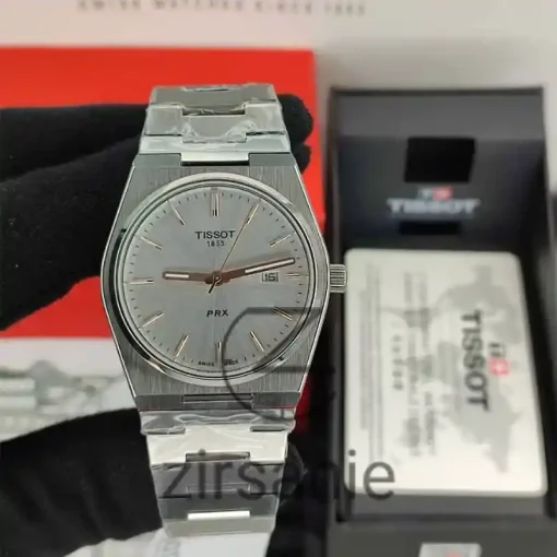 ساعت مچی مردانه تیسوت PRX سیلور صفحه سفید اندکس رزگلد Tissot PRX Gold ...